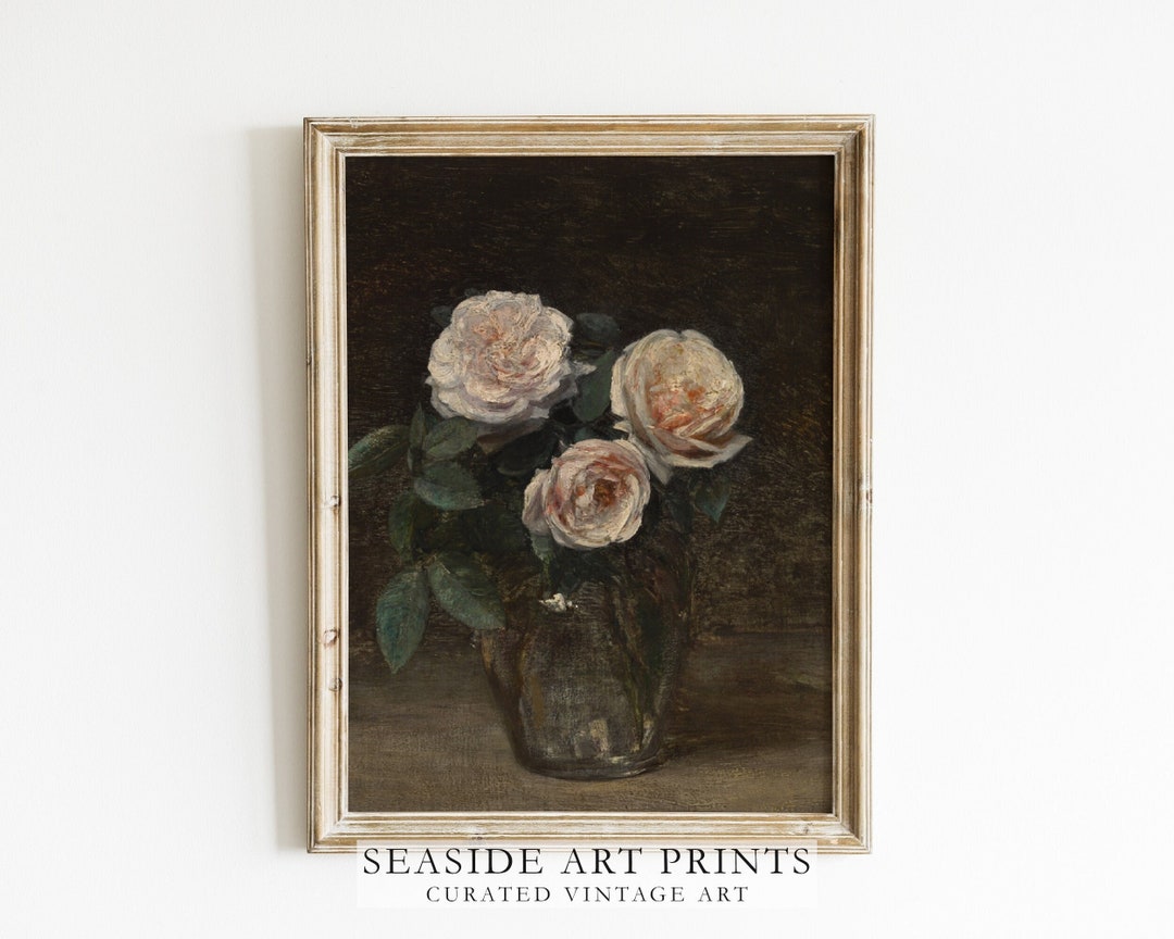 Muted Roses Bouquet Art Print Vintage Flower Oil Painting - Etsy