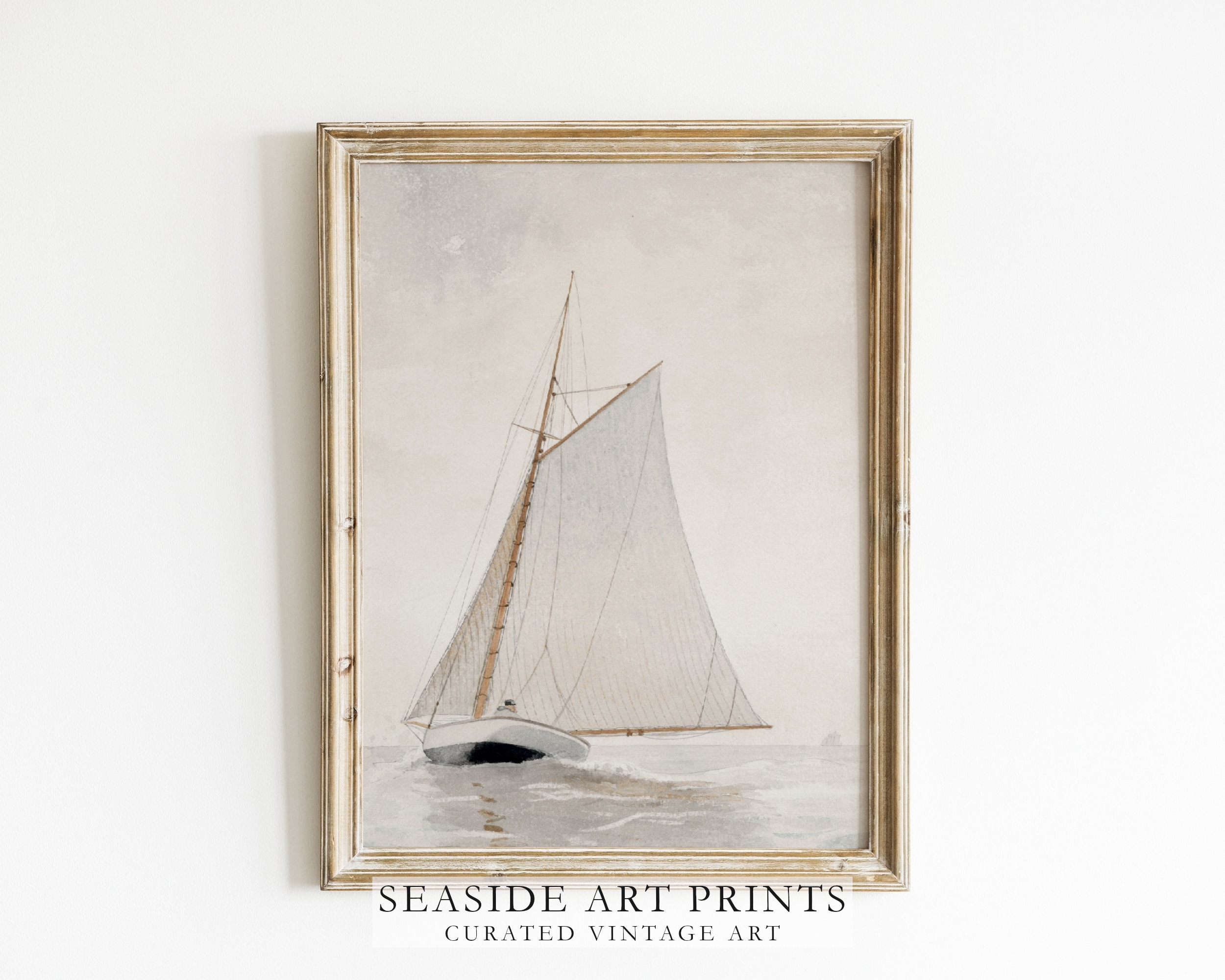 Muted Seascape Art Print Sailboat Watercolor Painting, Coastal Wall Art ...
