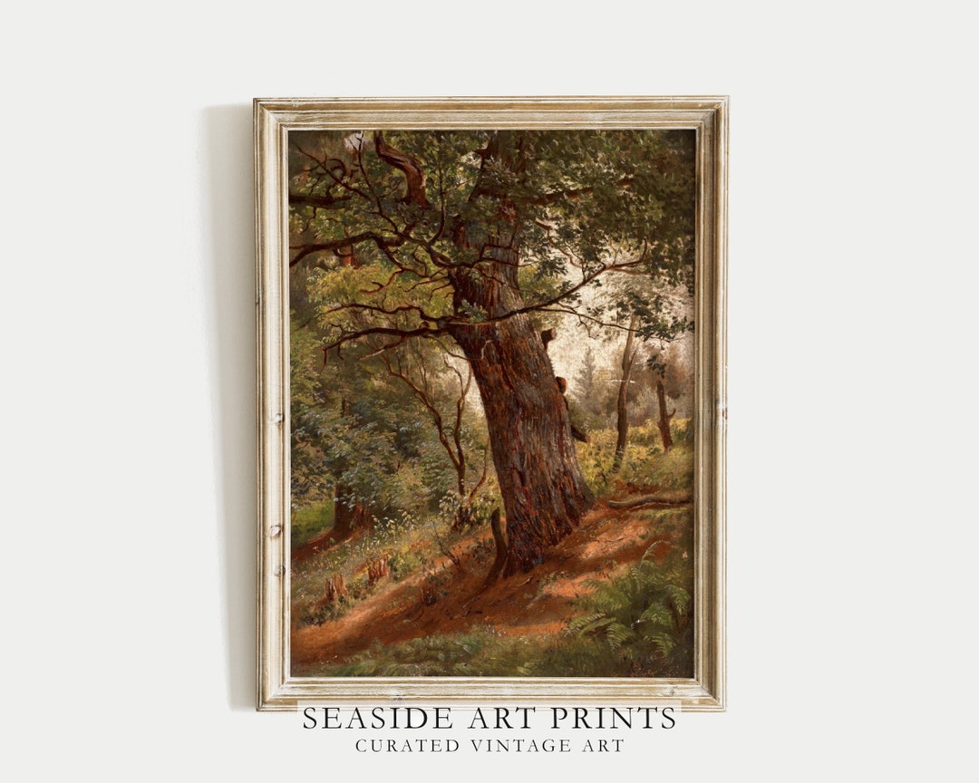 Vintage Tree Art Print - Antique Forest Oil Painting, Soft Tones ...