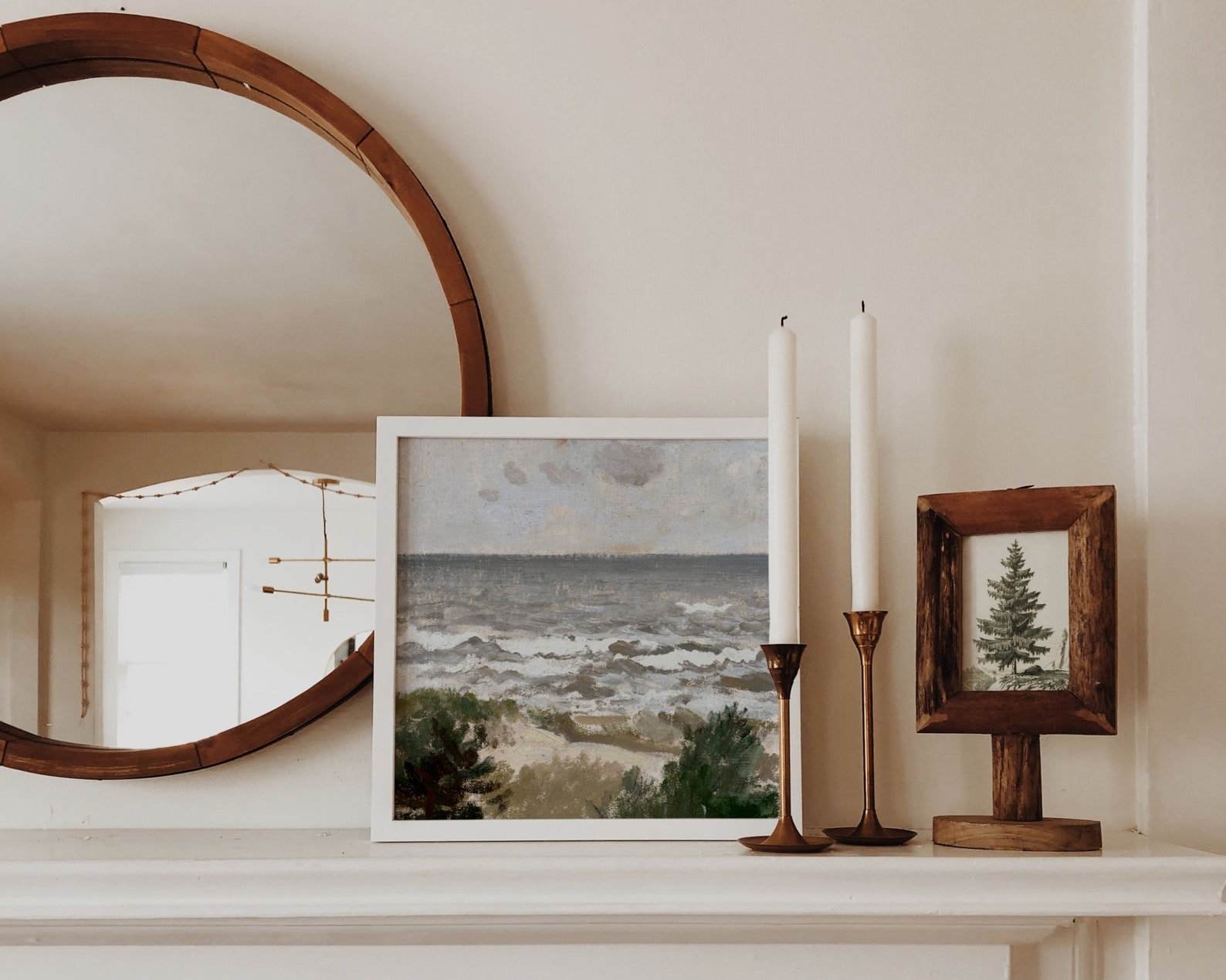 Muted Seaside Art Print - Antique Beach Oil Painting, Coastal Seascape ...