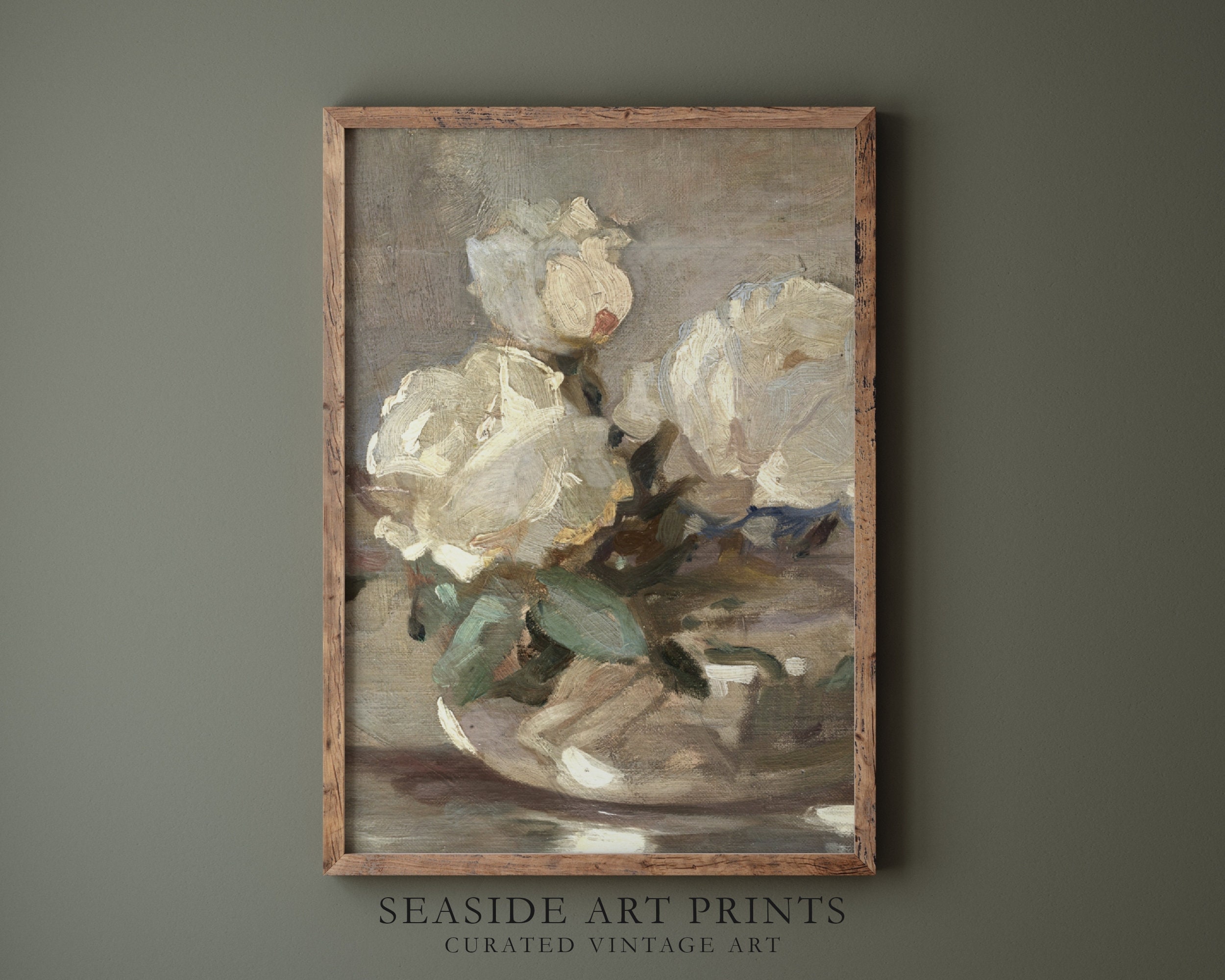 White Roses Print, Vintage Flower Bouquet Wall Art Poster, Neutral ...