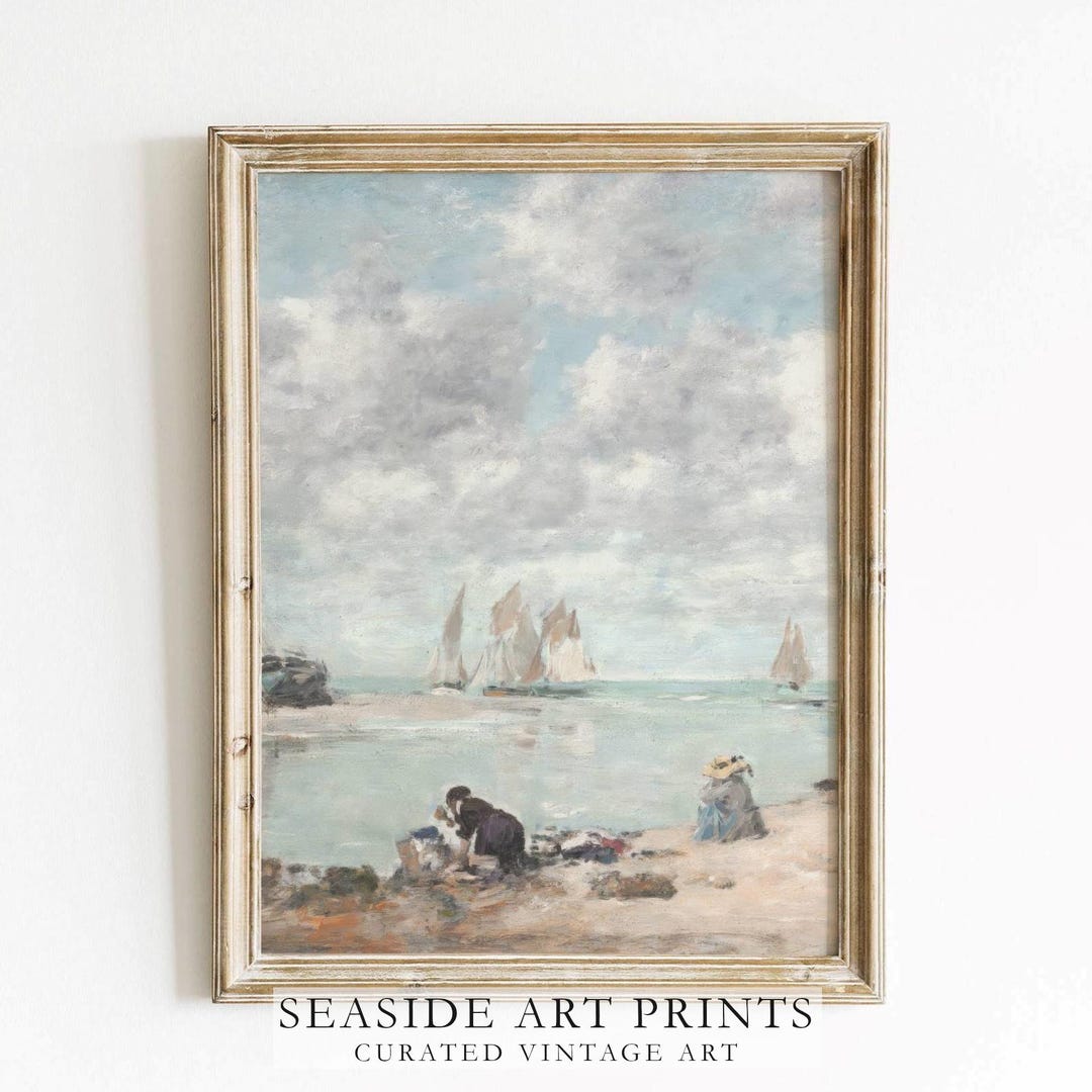Sailling Art Print - Vintage Coastal Oil Painting, Antique Sailboat Art ...