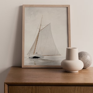 Muted Seascape Art Print - Sailboat Watercolor Painting, Coastal Wall ...