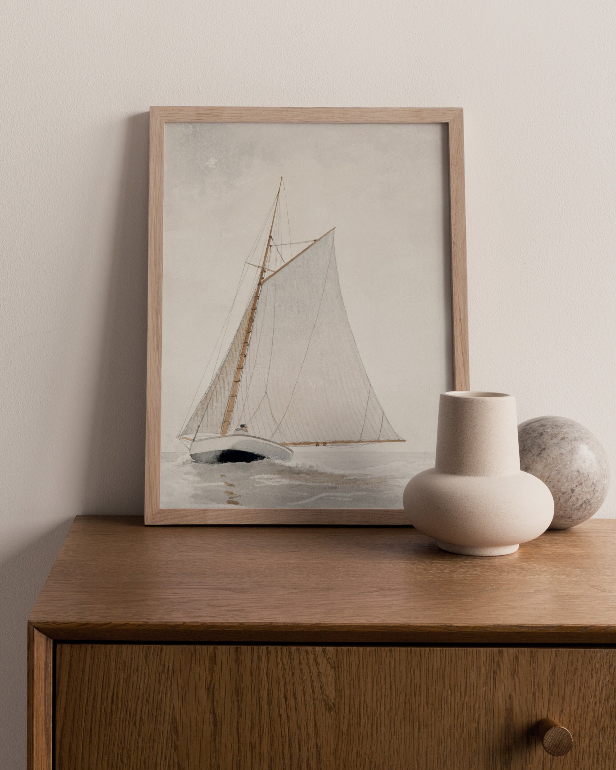 Muted Seascape Art Print Sailboat Watercolor Painting, Coastal Wall Art ...