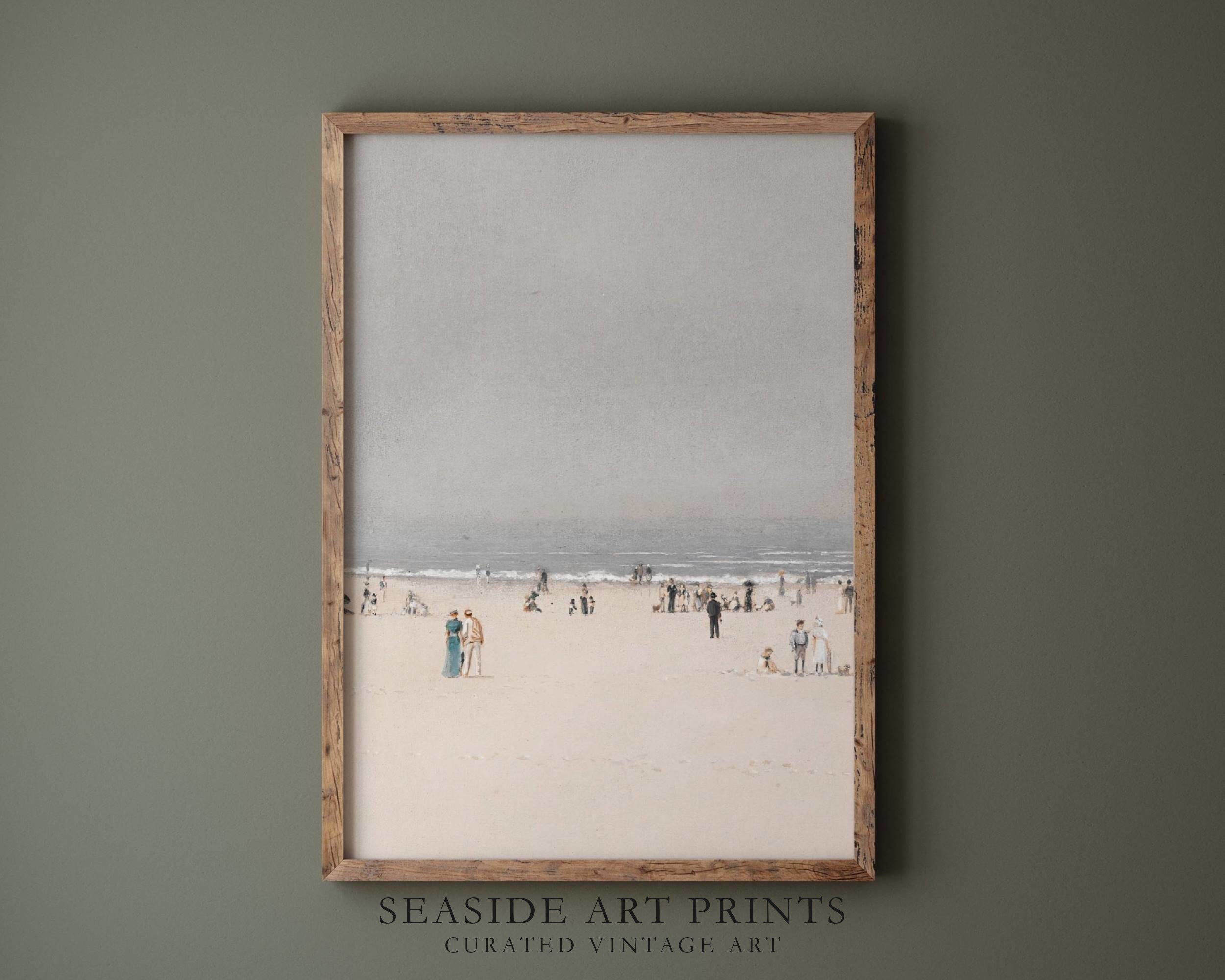 Seaside Beach Art Print, Set of Three, Antique Seascape Oil Painting ...