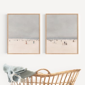 Vintage Seaside Print, Set of Two, Antique Beach Oil Painting, Soft ...