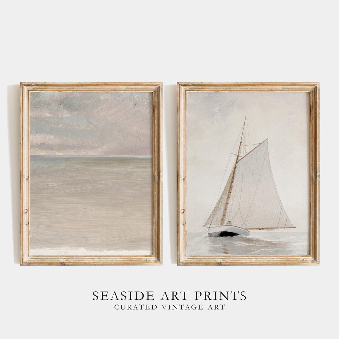 Nautical Gallery Set - Antique Seaside Art Paintings, Beach House ...