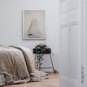 Muted Seascape Art Print - Sailboat Watercolor Painting, Coastal Wall ...