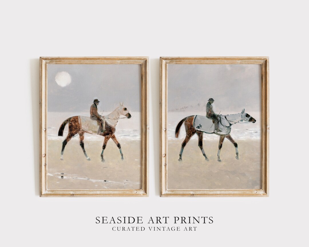 Vintage Horse Rider Art Print Set of Two Seaside Painting - Etsy