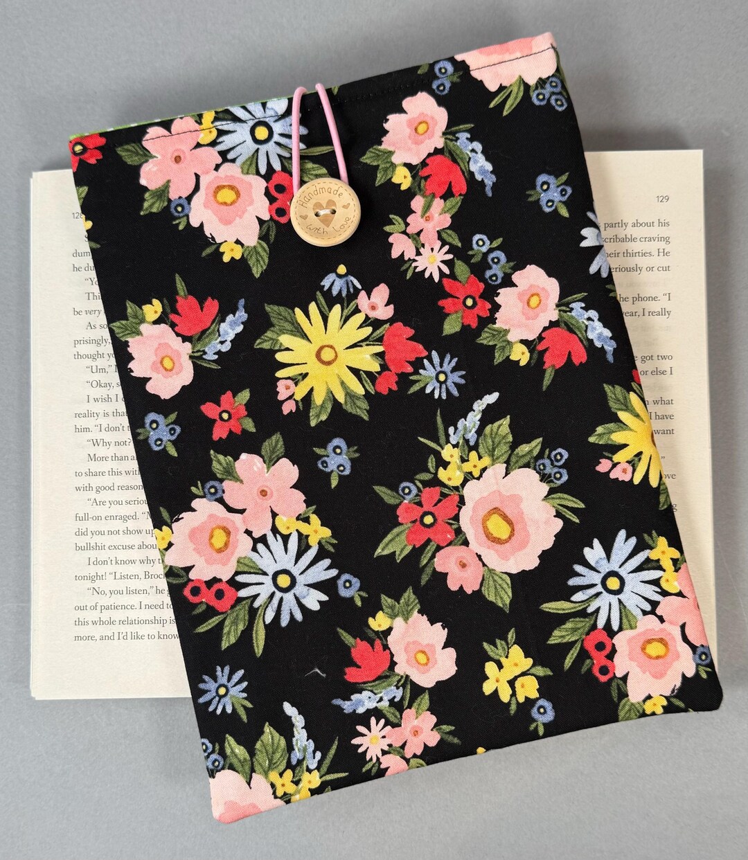 Floral Book Sleeve: Padded Cotton Book Cover With Button Closure - Etsy