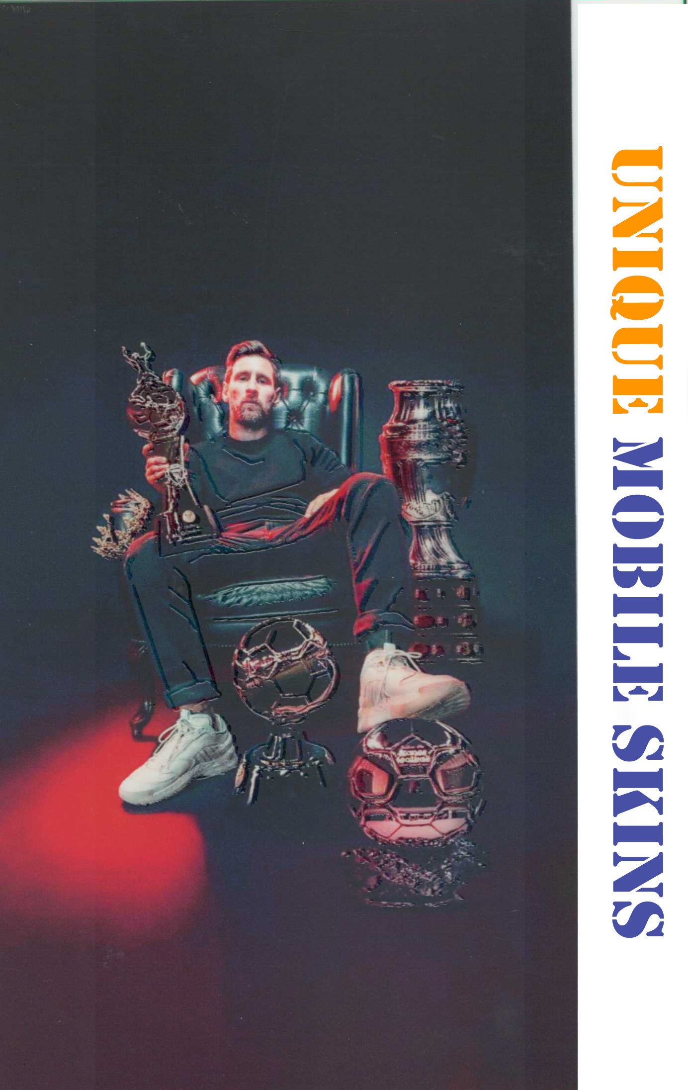 MESSI Sitting on Chair Like King With Football Design Mobile Embossed ...