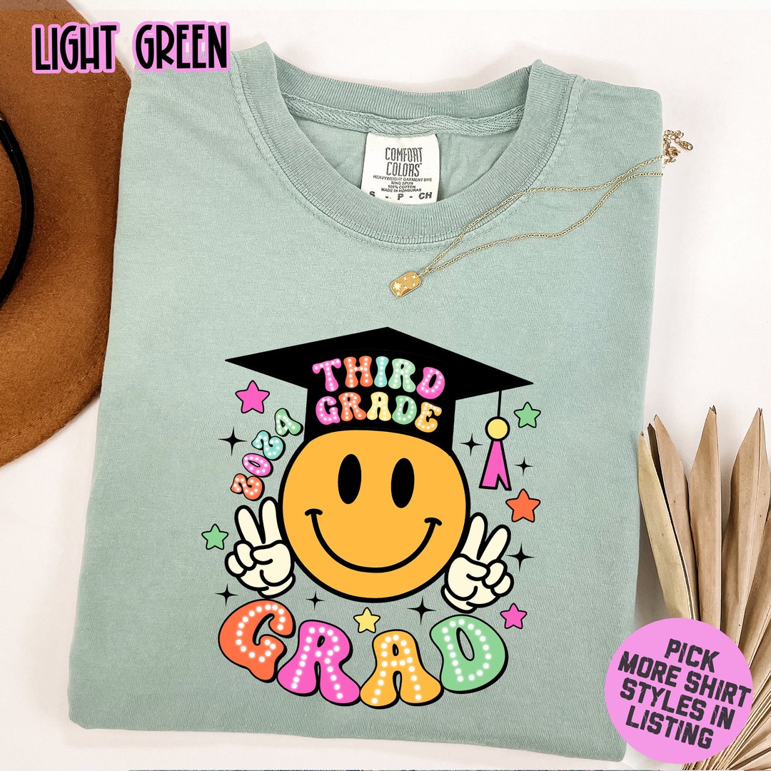 Comfort Colors Third Grade Grad 2024 Shirt, Retro Smiley Face Senior ...