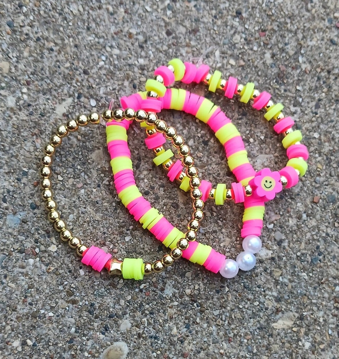 Neon Clay Bead Bracelet Set - Etsy