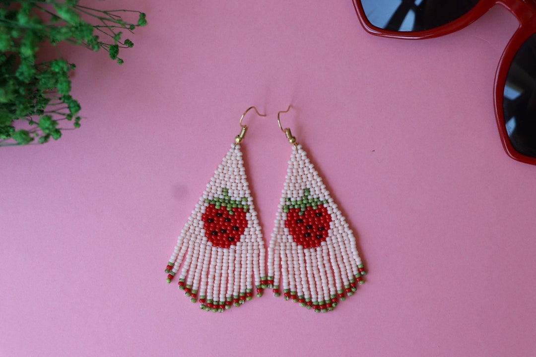 Strawberry Beaded Fringe Earrings: Miyuki Glass Beadwork - Etsy