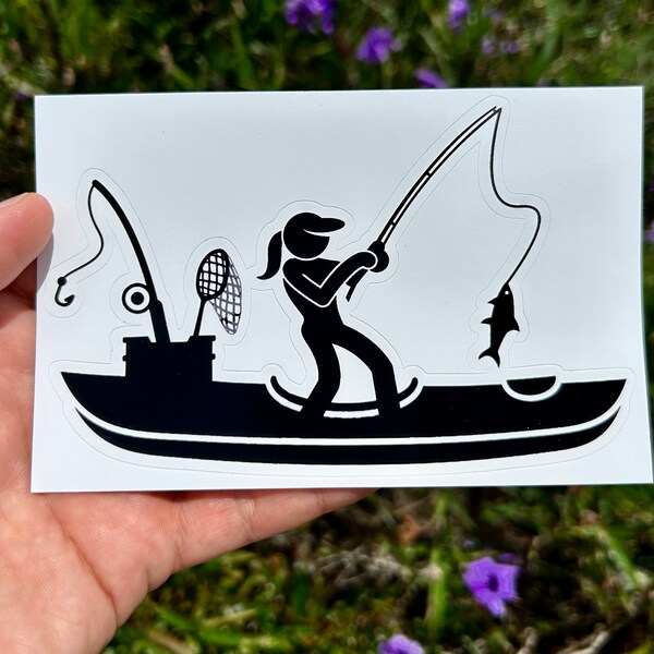 Female Fishing Kayak Sticker - Etsy
