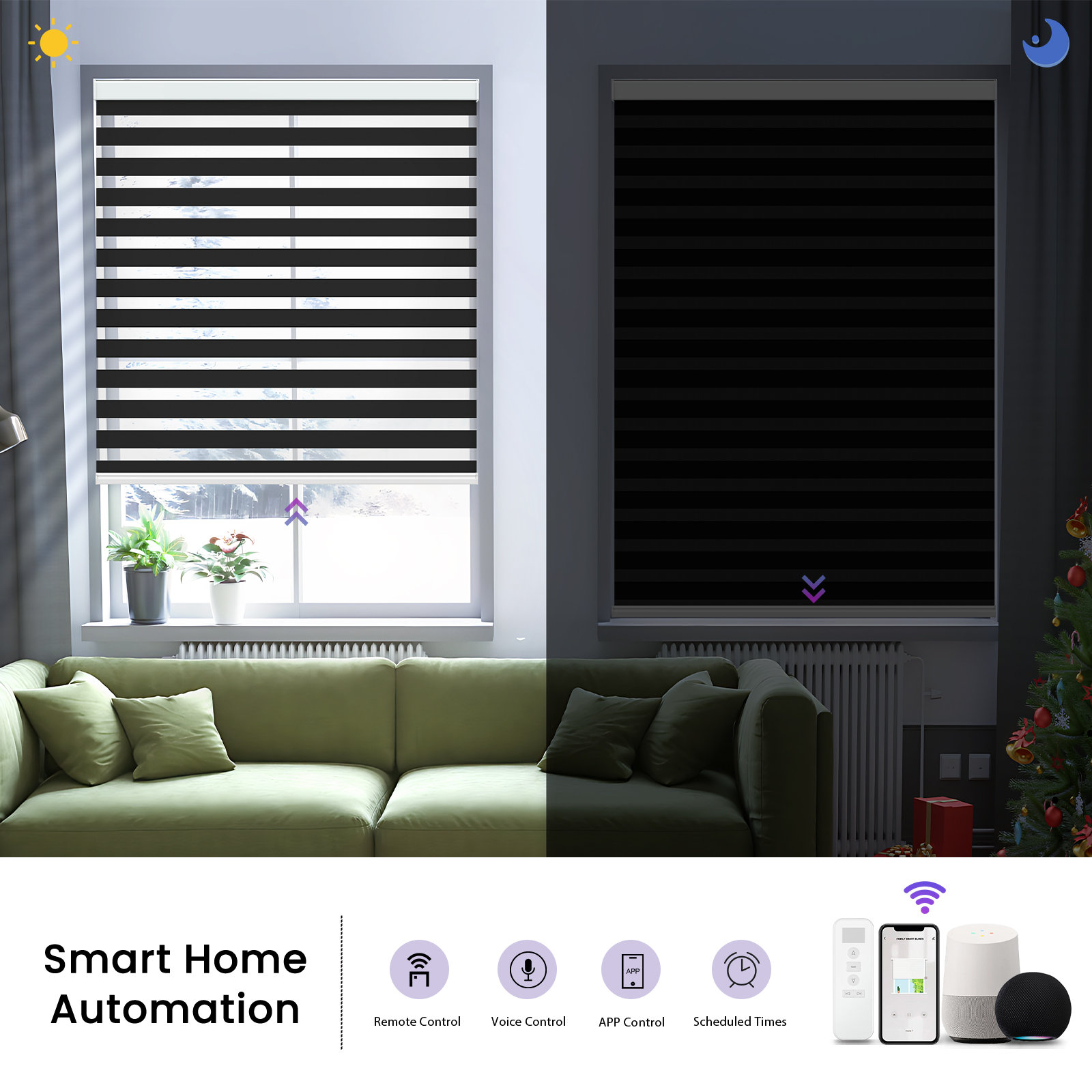 Astomi Motorized Zebra Blinds for Window, Smart Blinds, Remote Control ...