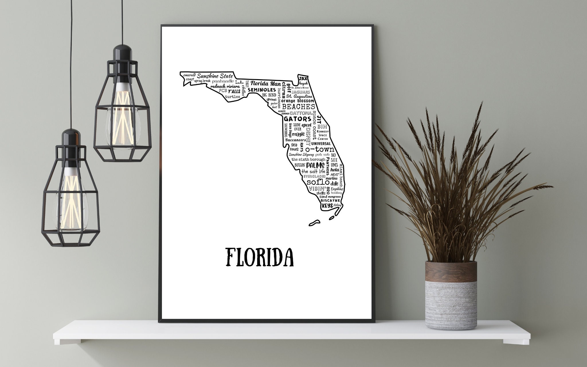 Florida Print Florida Map State Poster Wall Art Florida - Etsy