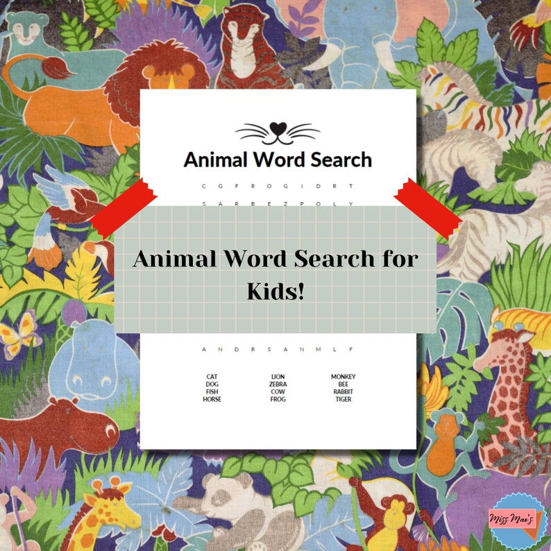 Animal Themed Word Search, Word Search for Kids, Word Search Game ...