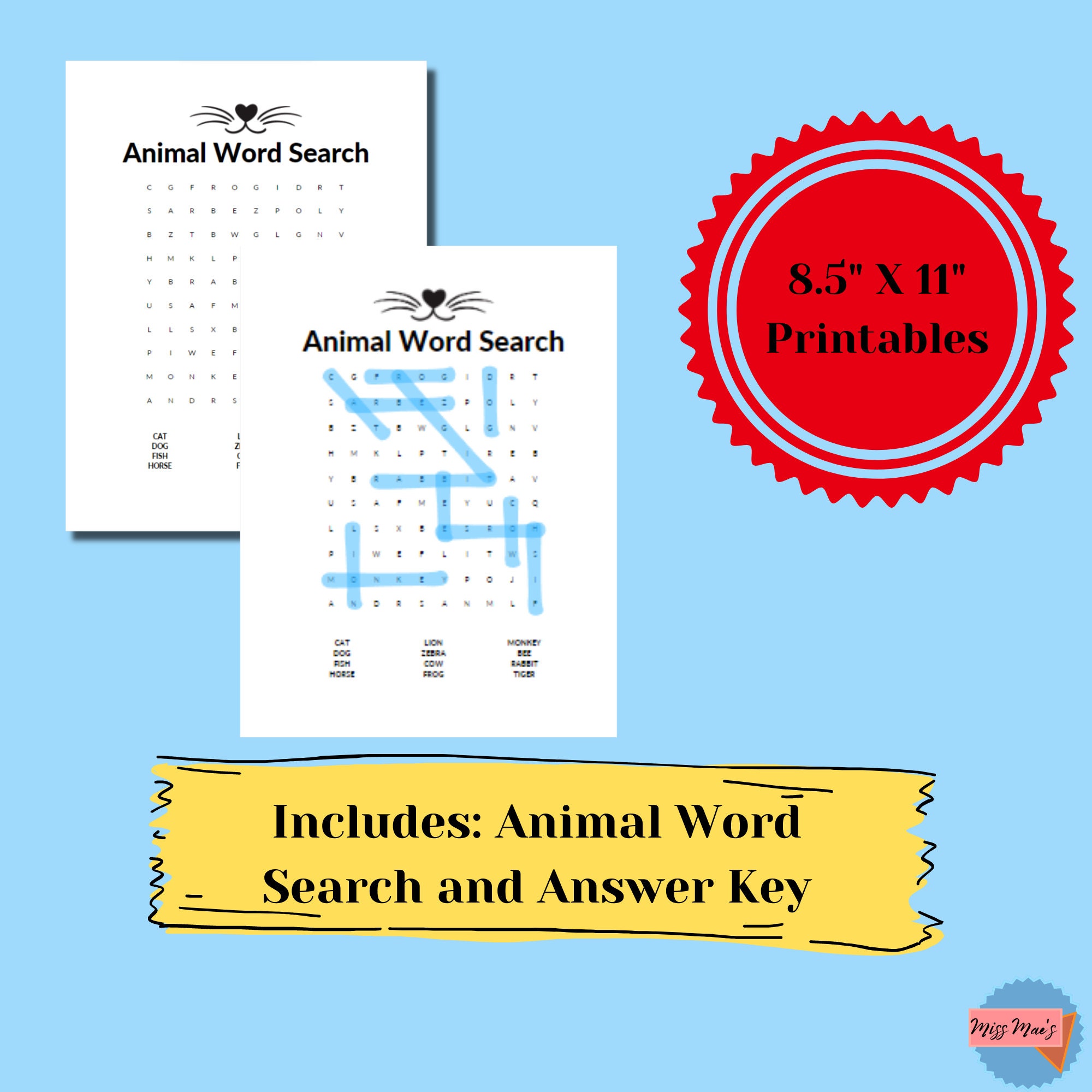 Animal Themed Word Search, Word Search for Kids, Word Search Game ...