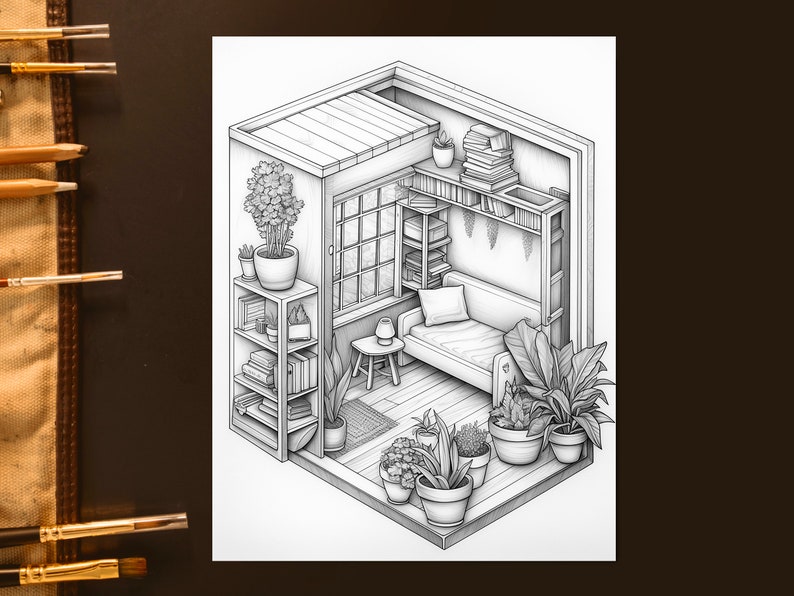 Pocket Rooms Adult Grayscale Coloring Pages Isometric Coloring Book ...