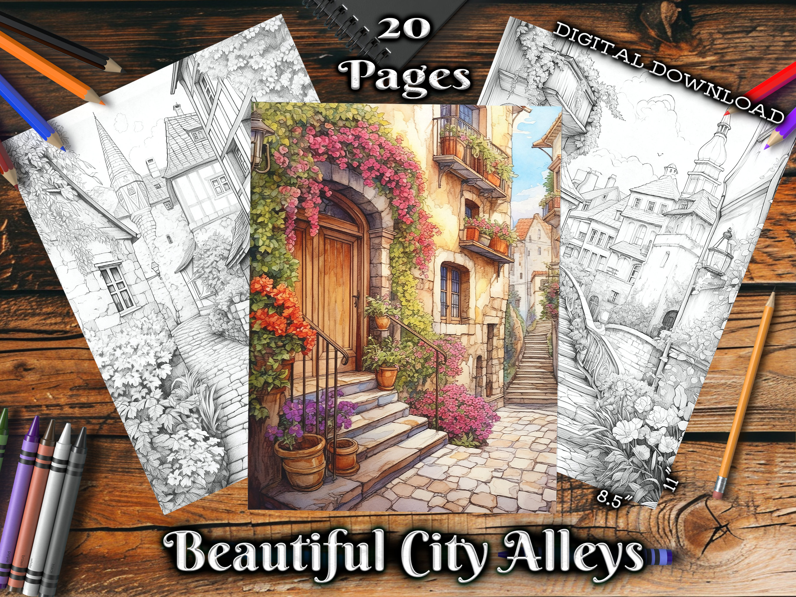 Beautiful City Alleys Adult Coloring Pages Beautiful Landscapes ...