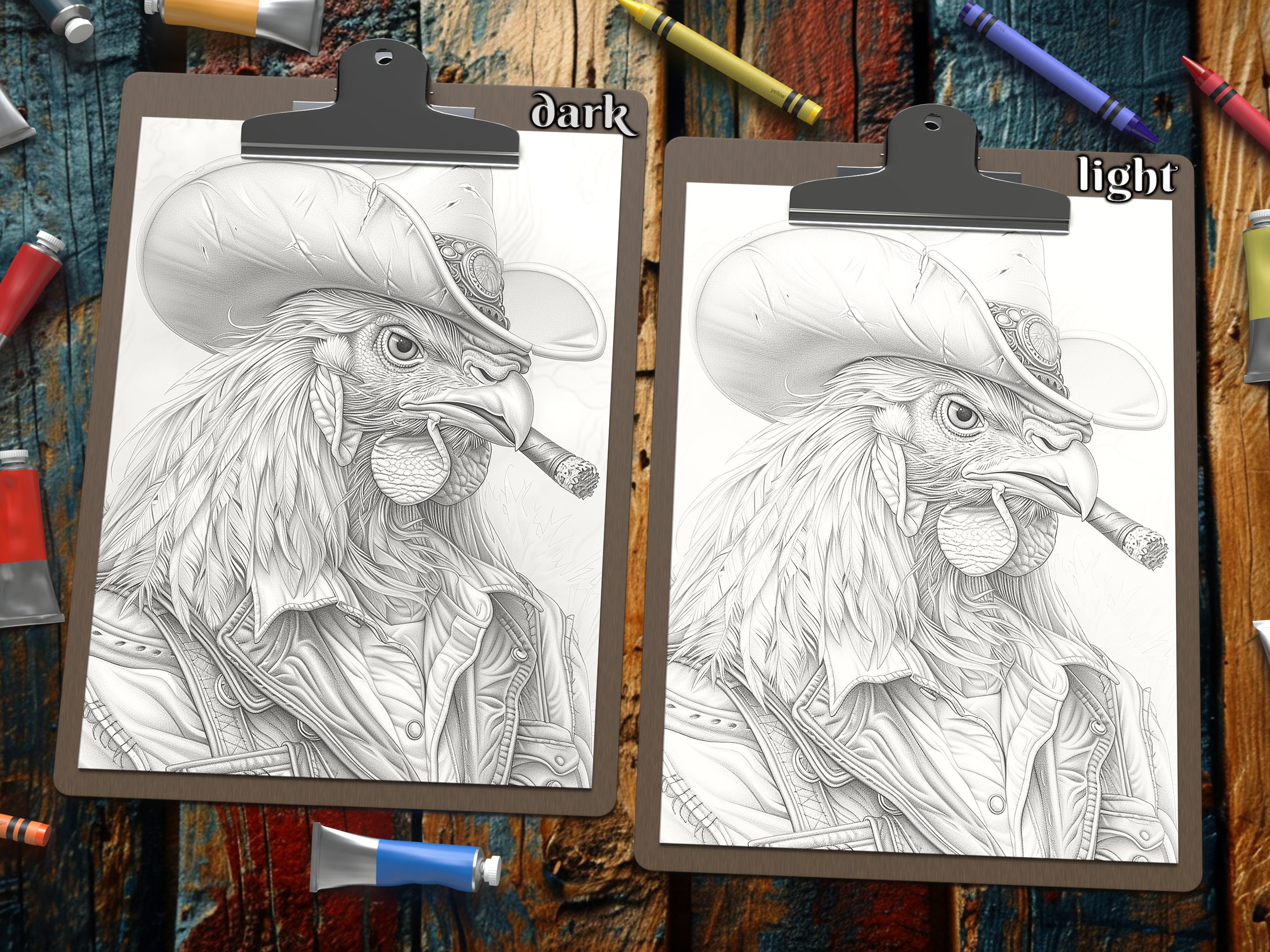Wild West Pets Adult Coloring Pages, Cowboy Animals Grayscale Coloring ...