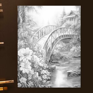 Enchanted Bridges Adult Coloring Pages Fantasy Landscapes Grayscale ...