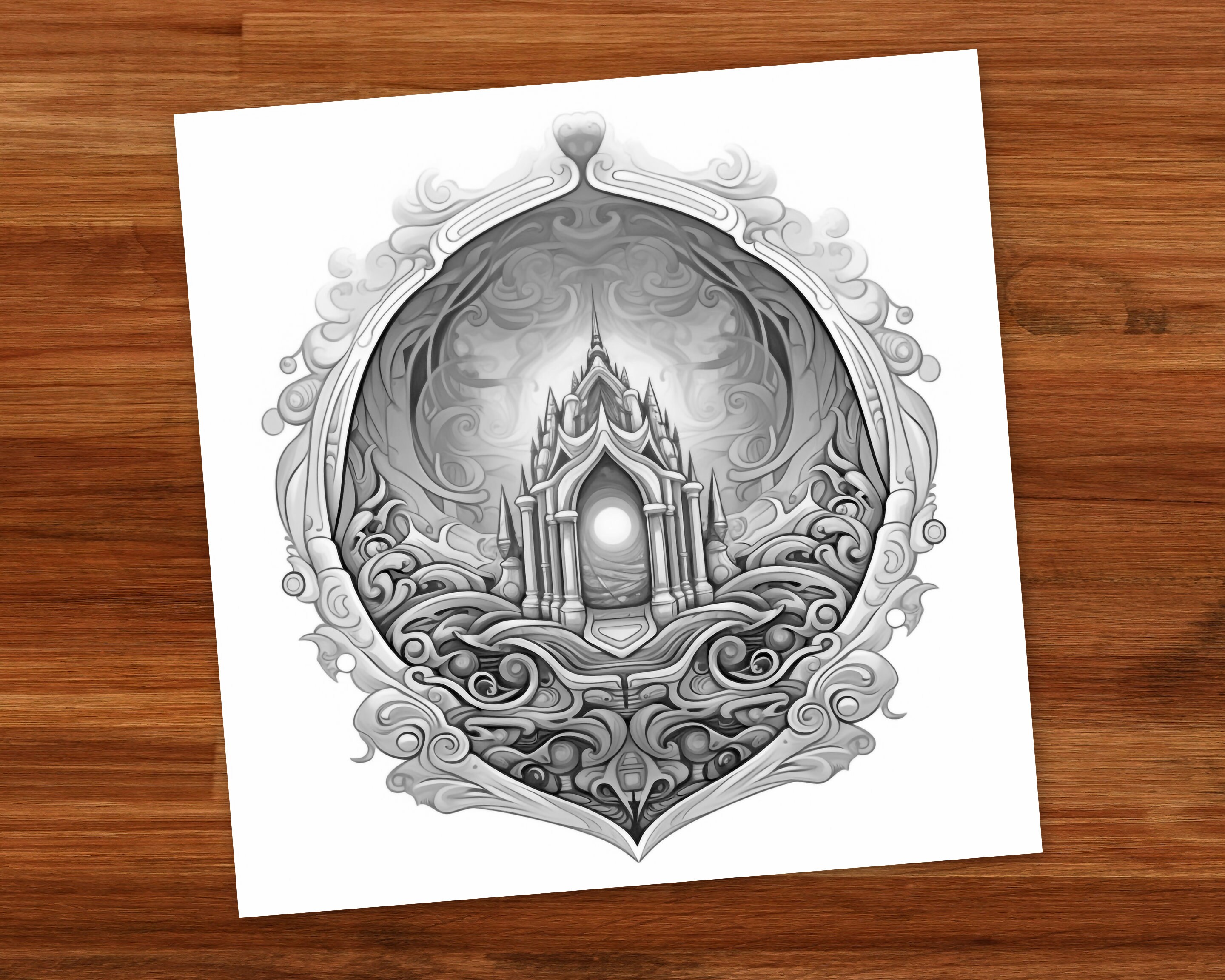 Whimsical Worlds Adult Coloring Book Dreamscape Portals Grayscale ...