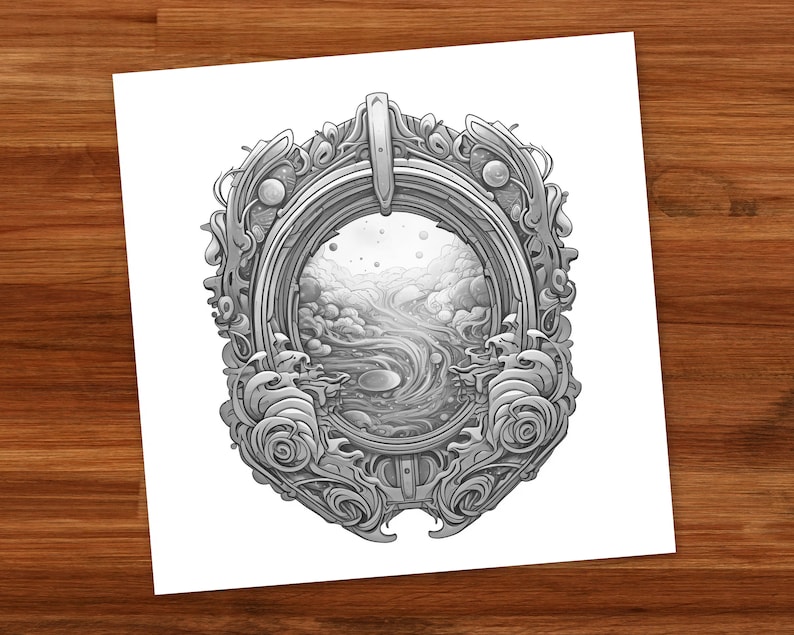 Whimsical Worlds Adult Coloring Book Dreamscape Portals Grayscale ...