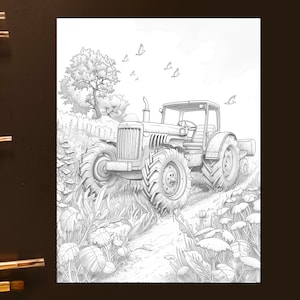 Country Life Adult Coloring Pages, Nature Landscapes Grayscale Coloring ...