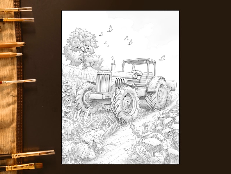 Country Life Adult Coloring Pages, Nature Landscapes Grayscale Coloring ...