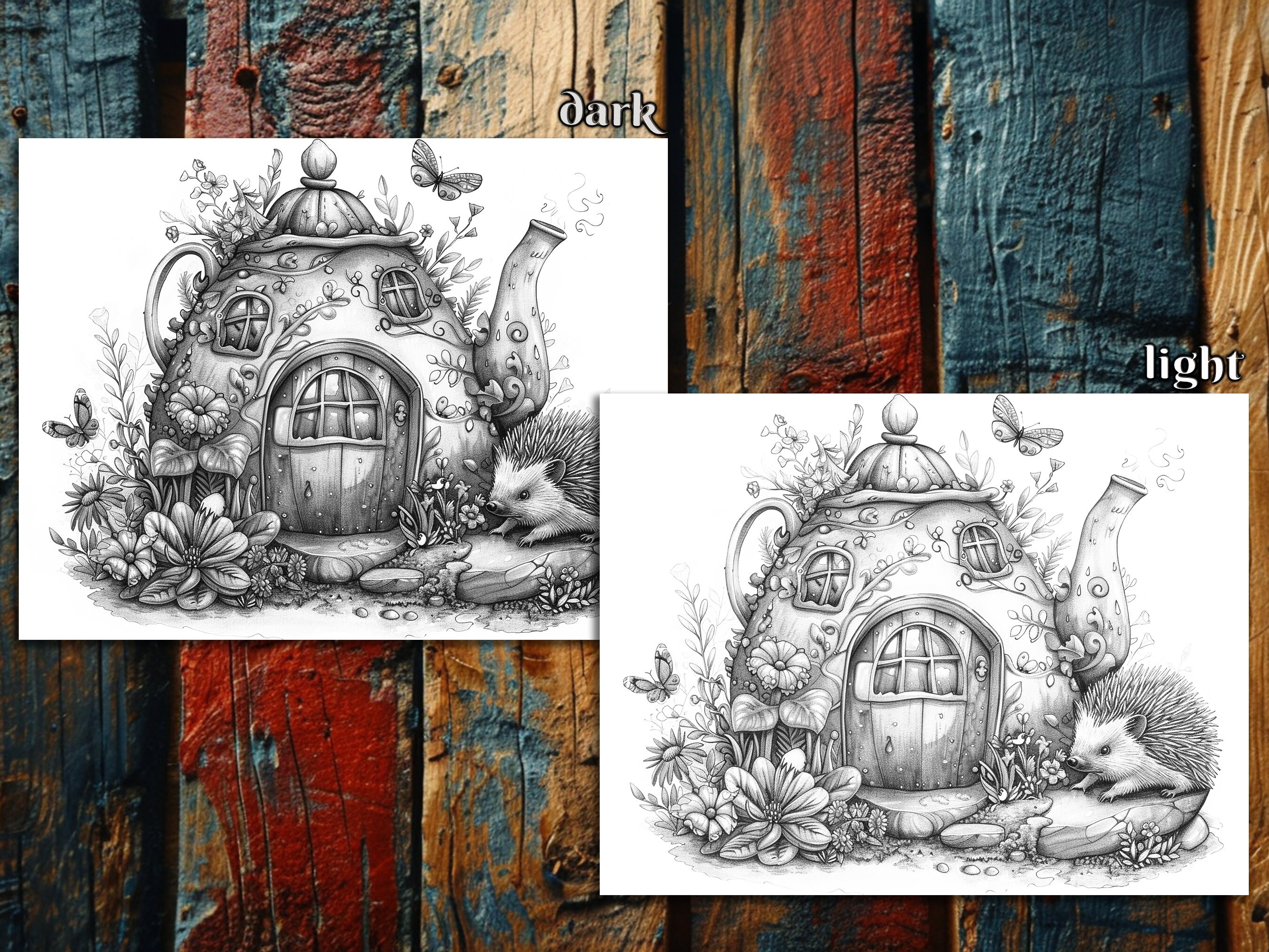 Whimsical Teapot Houses Adult Coloring Pages, Fantasy Cottages ...