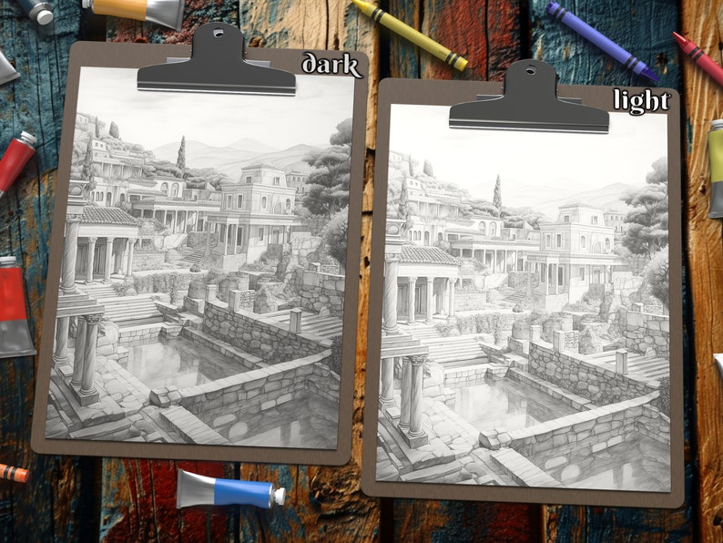 Páginas para colorear de la antigua Roma en escala de grises para ...