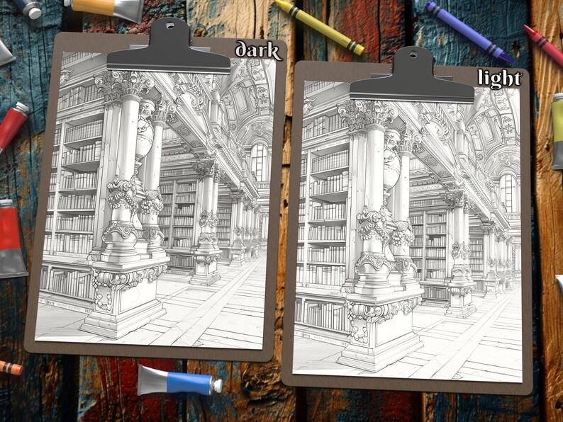 Antique Libraries Adult Coloring Pages, Medieval Rooms Grayscale ...