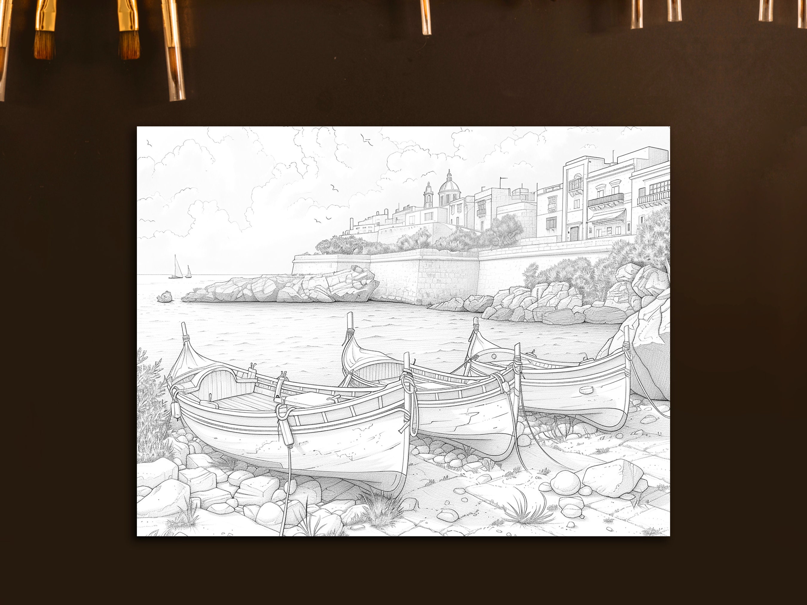 Mediterranean Summer Landscapes Adult Coloring Pages, Nature Scenery ...