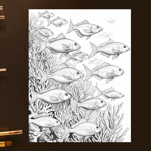 Ocean Worlds Adult Coloring Pages, Nature Wildlife Landscape Grayscale ...