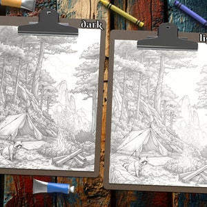 Summer Forest Wildlife Adult Coloring Pages, Nature Landscape Grayscale ...