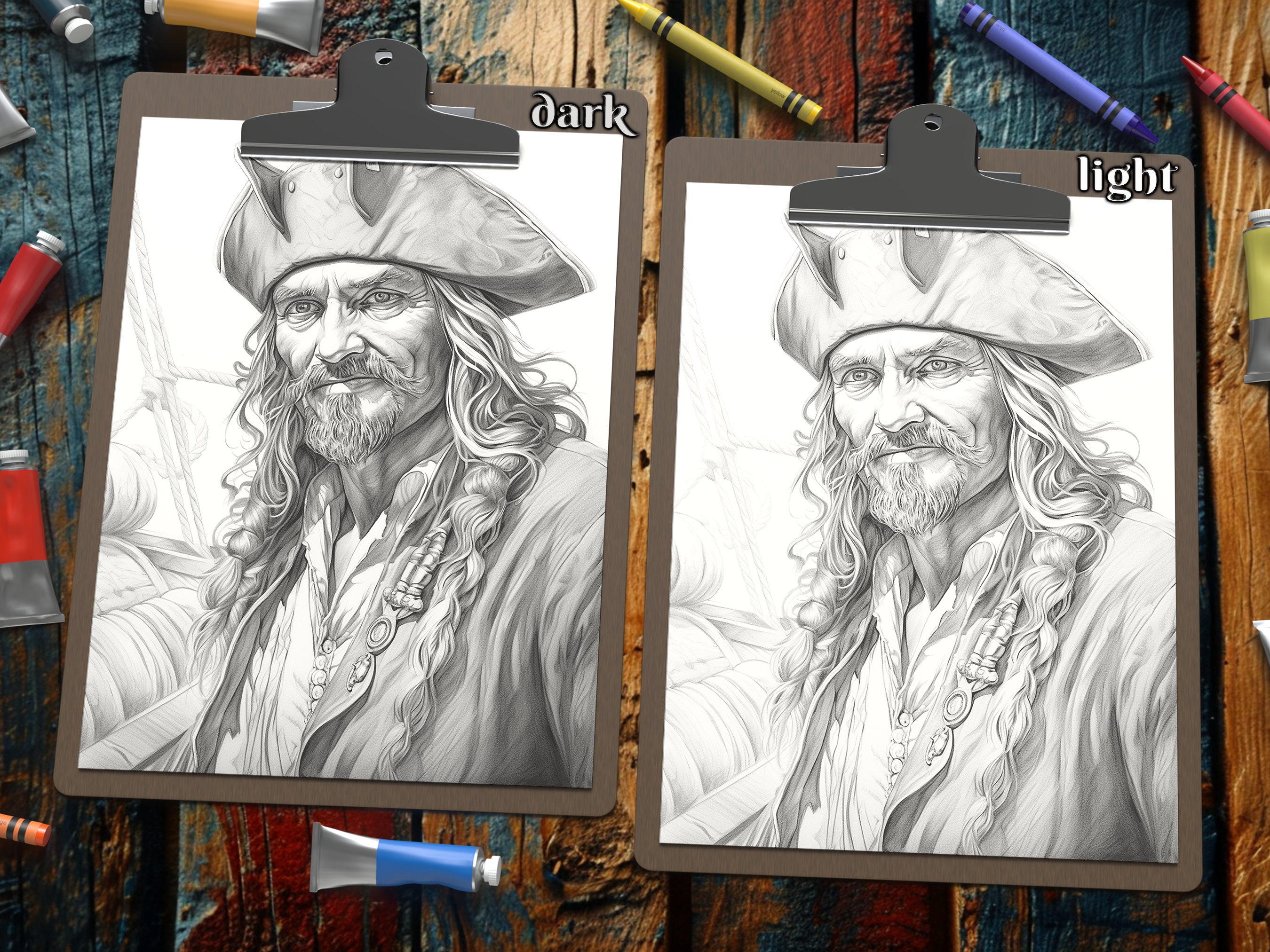 Pirates Adult Coloring Pages Grayscale Portraits Coloring Book Medieval ...