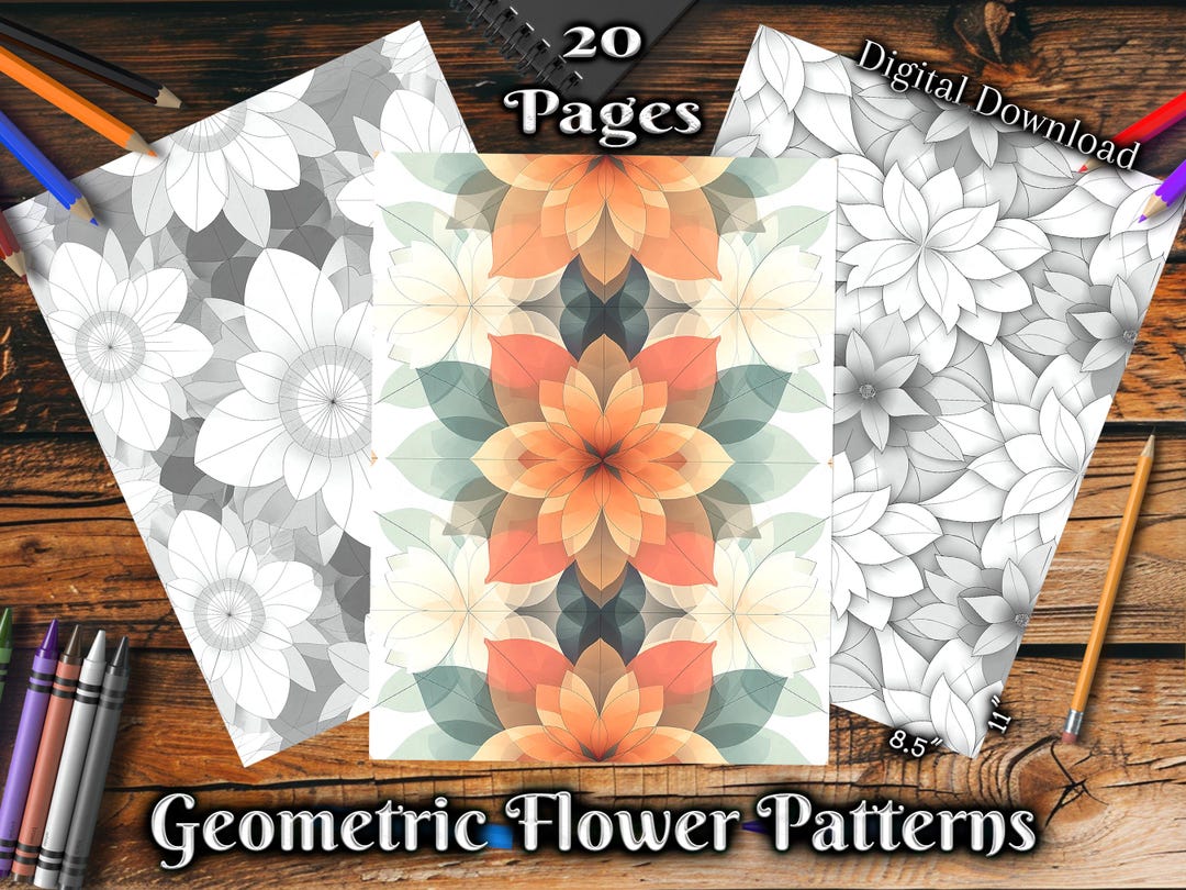 Grayscale Coloring Pages - Download, Print and Color - Geometric Flower Patterns, Printable ...