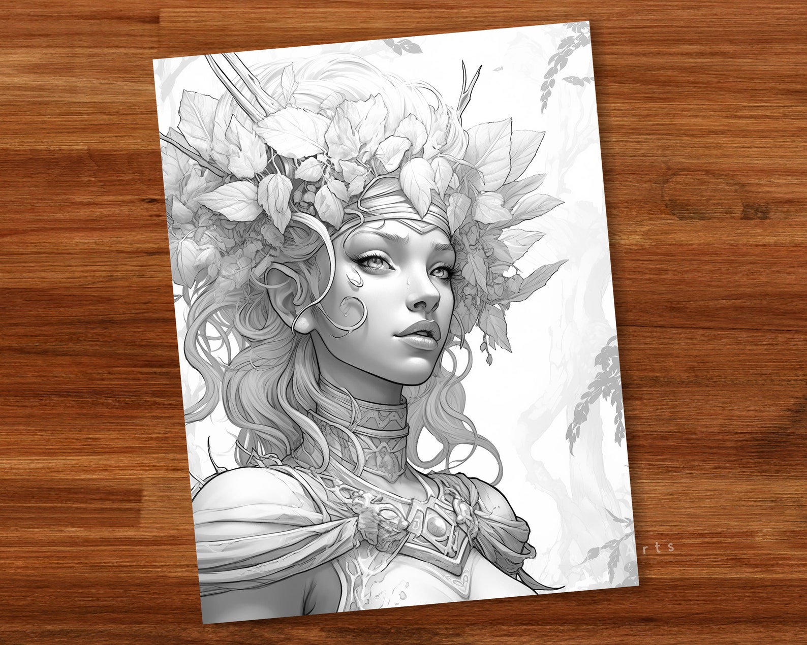Beautiful Female Druids Adult Coloring Book Fantasy Grayscale - Etsy