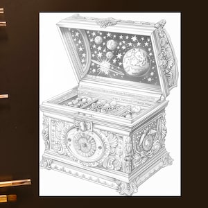 Whimsical Treasure Chests Adult Coloring Pages, Magical Worlds and ...