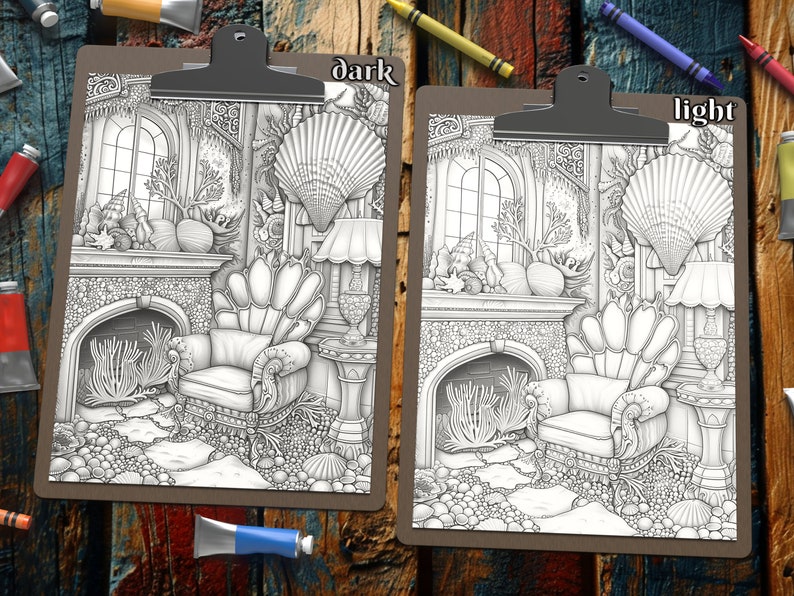 Mermaid Magical Rooms Adult Coloring Pages, Enchanted Interior ...