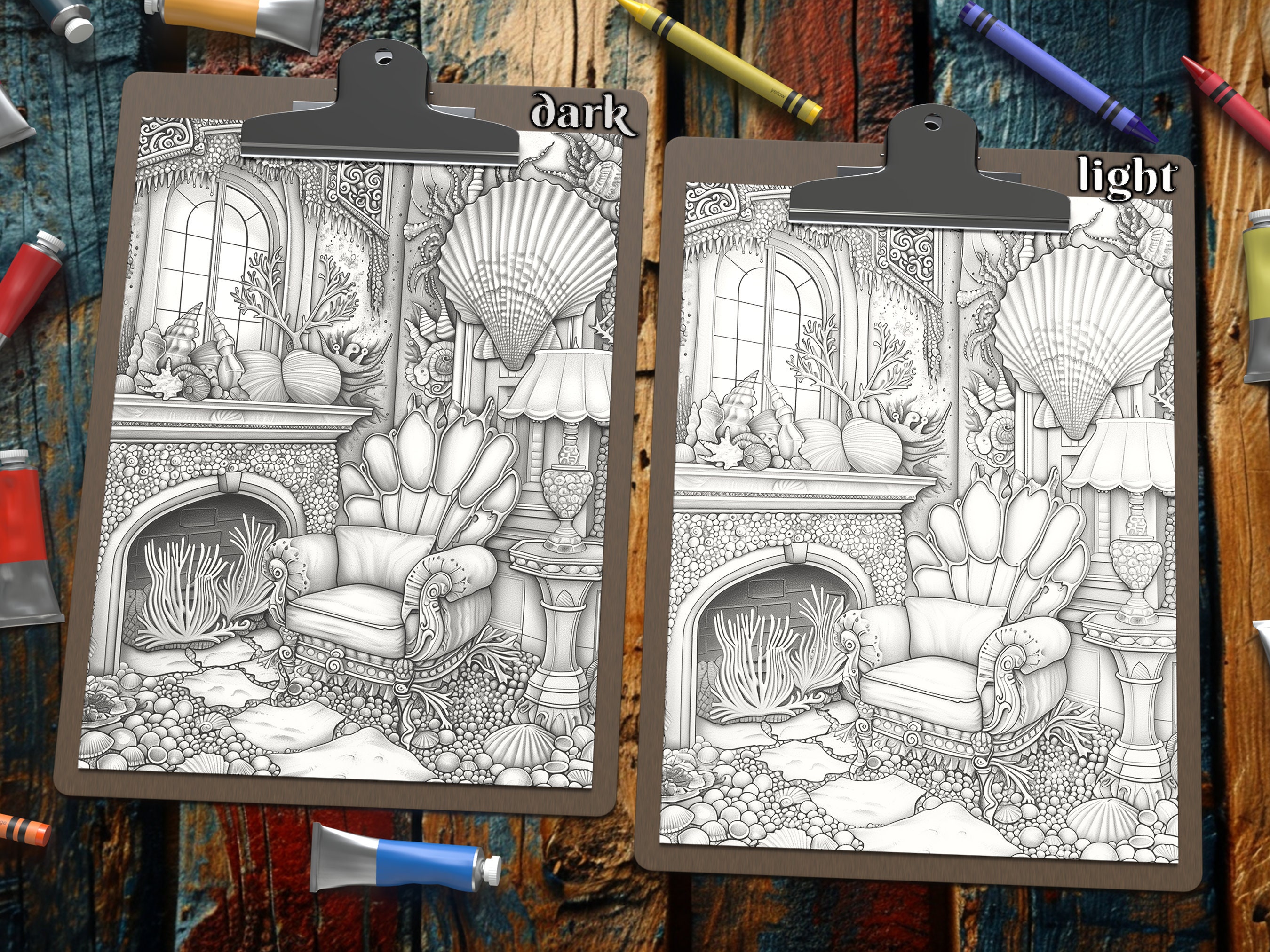 Mermaid Magical Rooms Adult Coloring Pages, Enchanted Interior ...