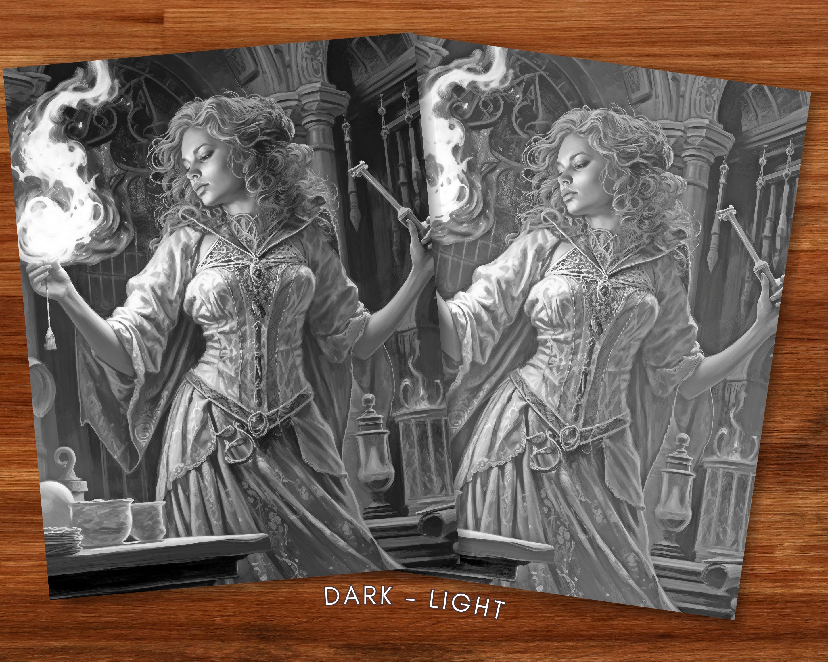 Beautiful Women Sorceresses Adult Coloring Book Magic Weavers Grayscale ...