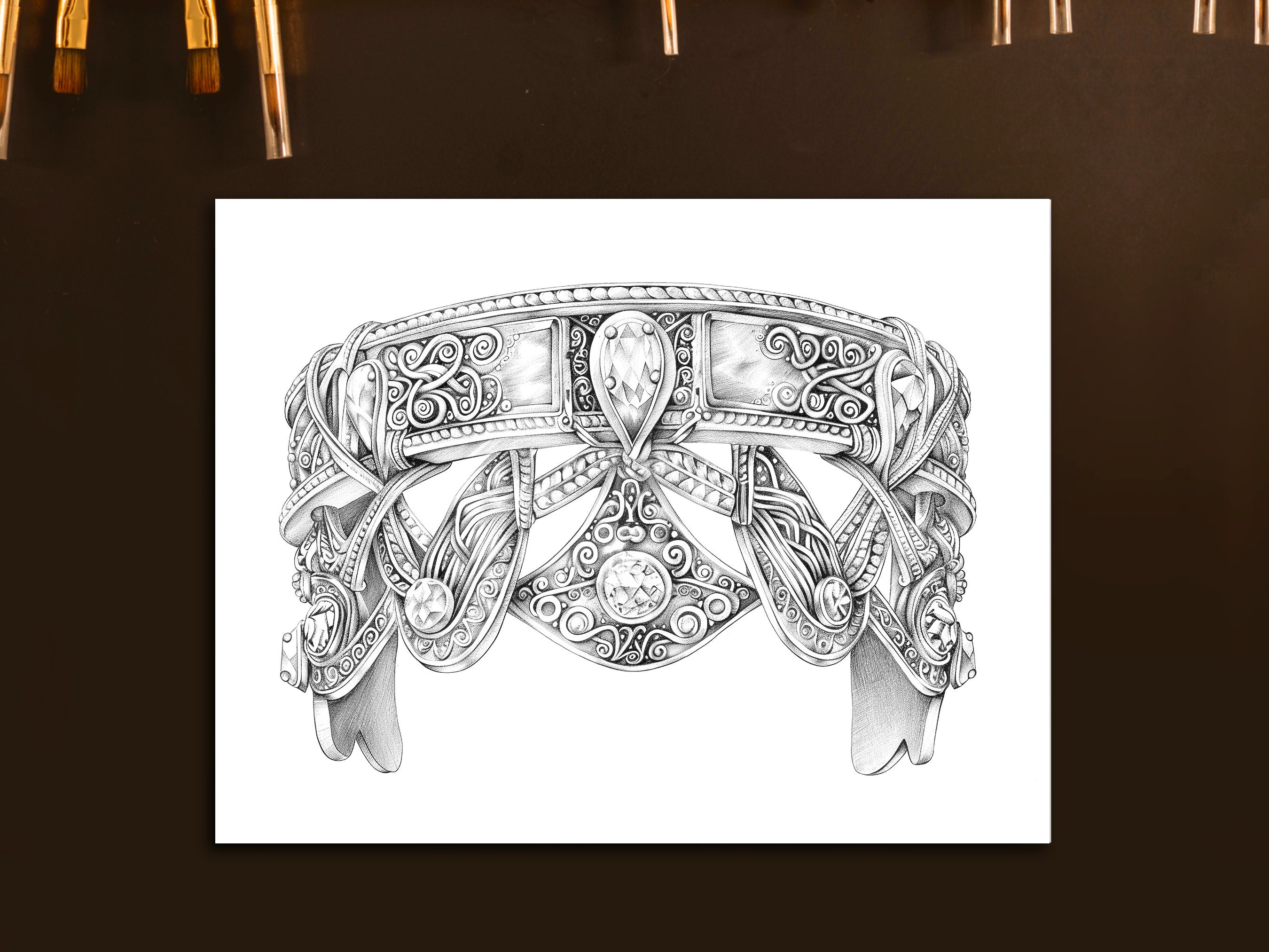 Antique Jewelry Adult Coloring Pages, Gemstone Trinkets Grayscale ...