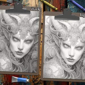 Beautiful Female Demons Adult Coloring Book Grayscale Coloring Page ...