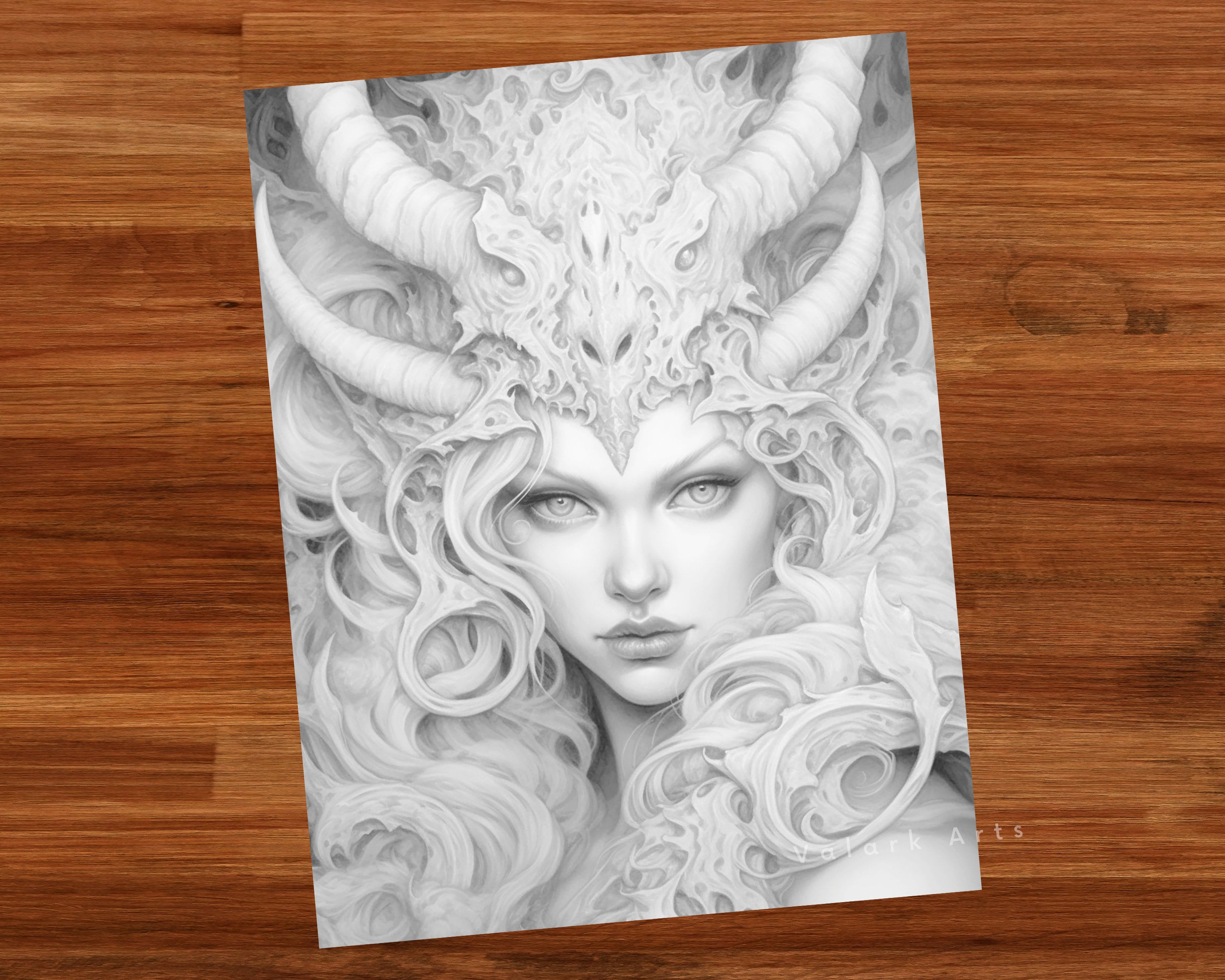 Beautiful Female Demons Adult Coloring Book Grayscale Coloring Page ...