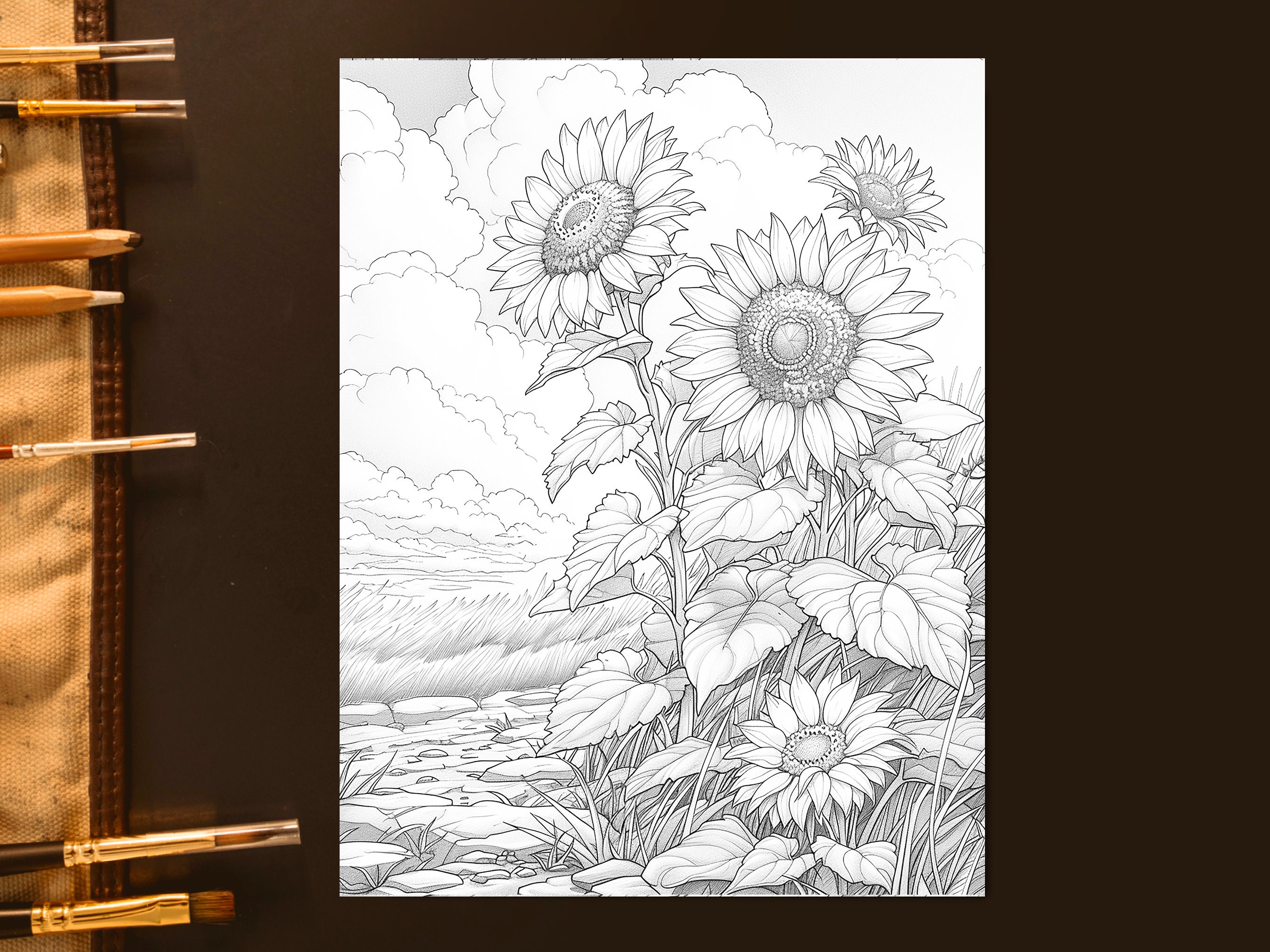Country Life Adult Coloring Pages, Nature Landscapes Grayscale Coloring ...
