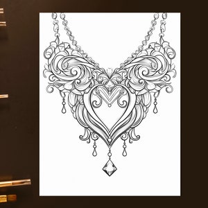 Ornate Necklaces Adult Coloring Pages Beautiful Jewelry Grayscale ...