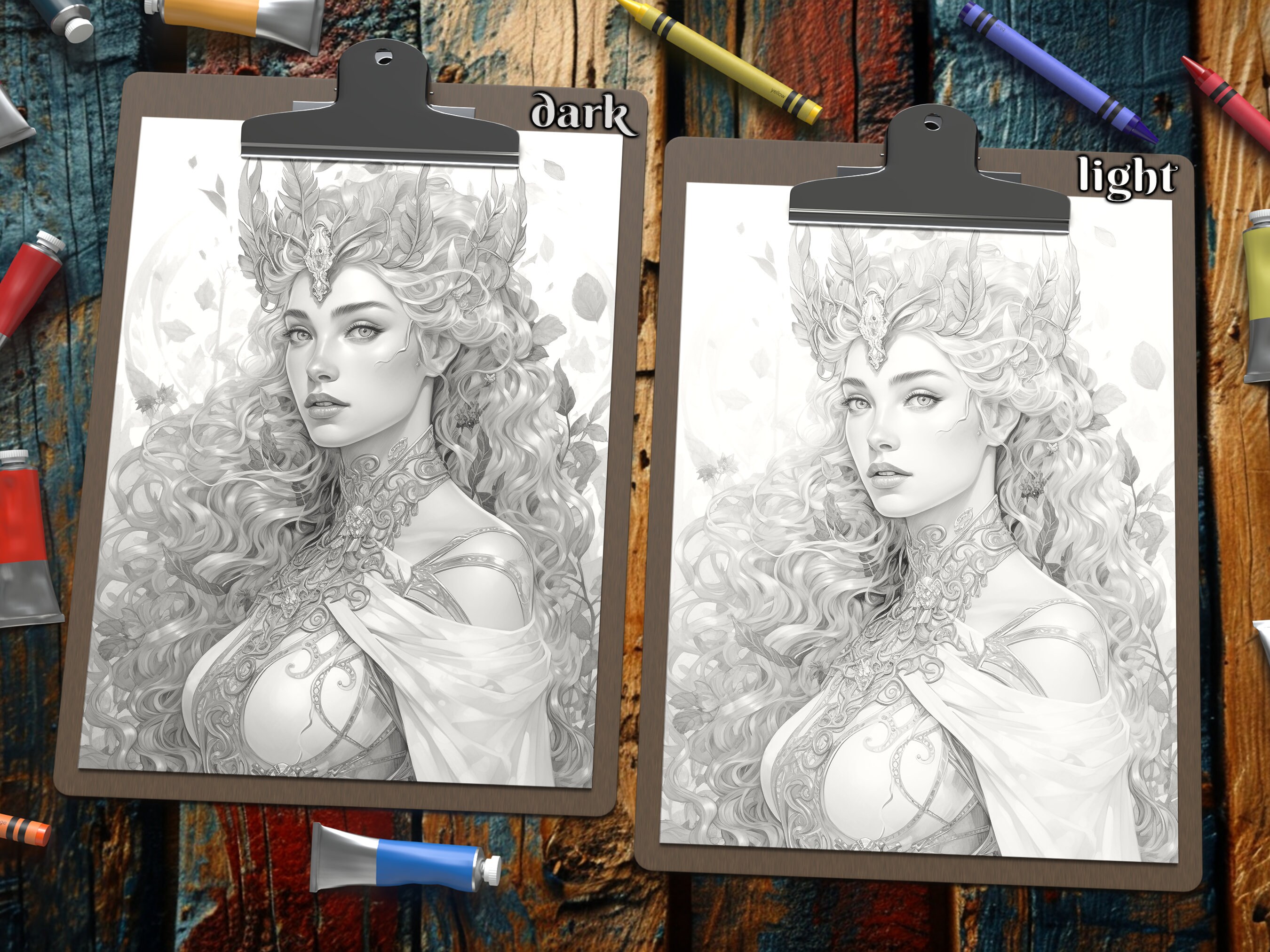 Fantasy Queens Adult Coloring Pages, Beautiful Women Portraits ...